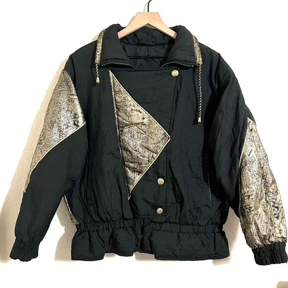 Vintage | Jackets & Coats | Vintage 9sblack And Gold Foil Ski Jacket ...